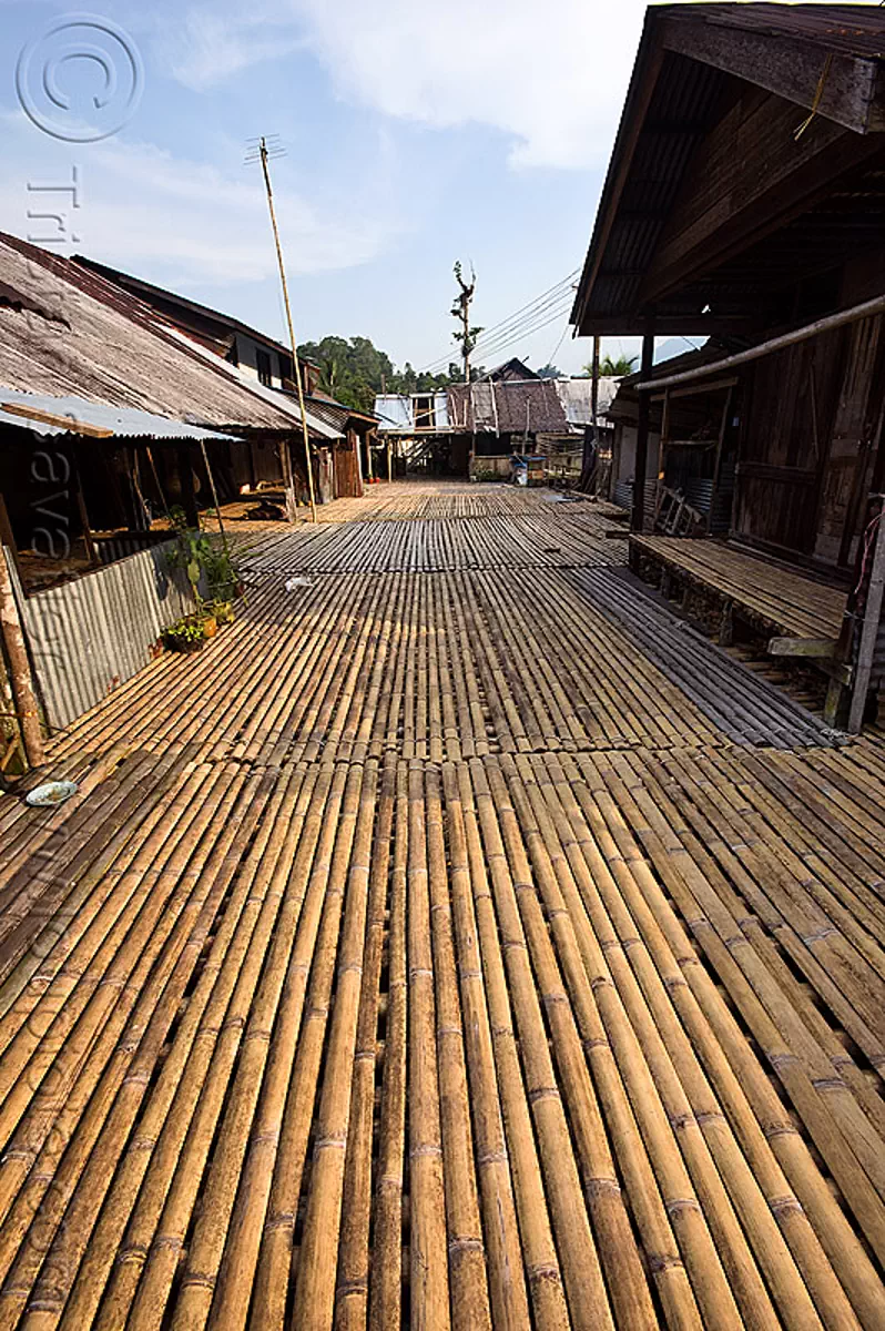 bamboo walkway, annah rais longhouse, borneo