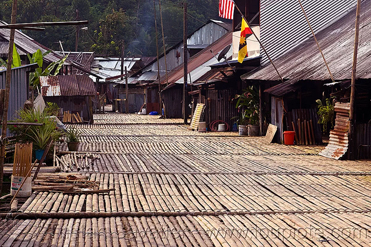 bamboo walkway, annah rais longhouse, borneo