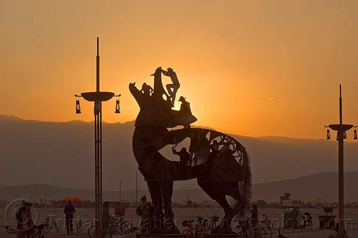 burning man, coyote sculpture