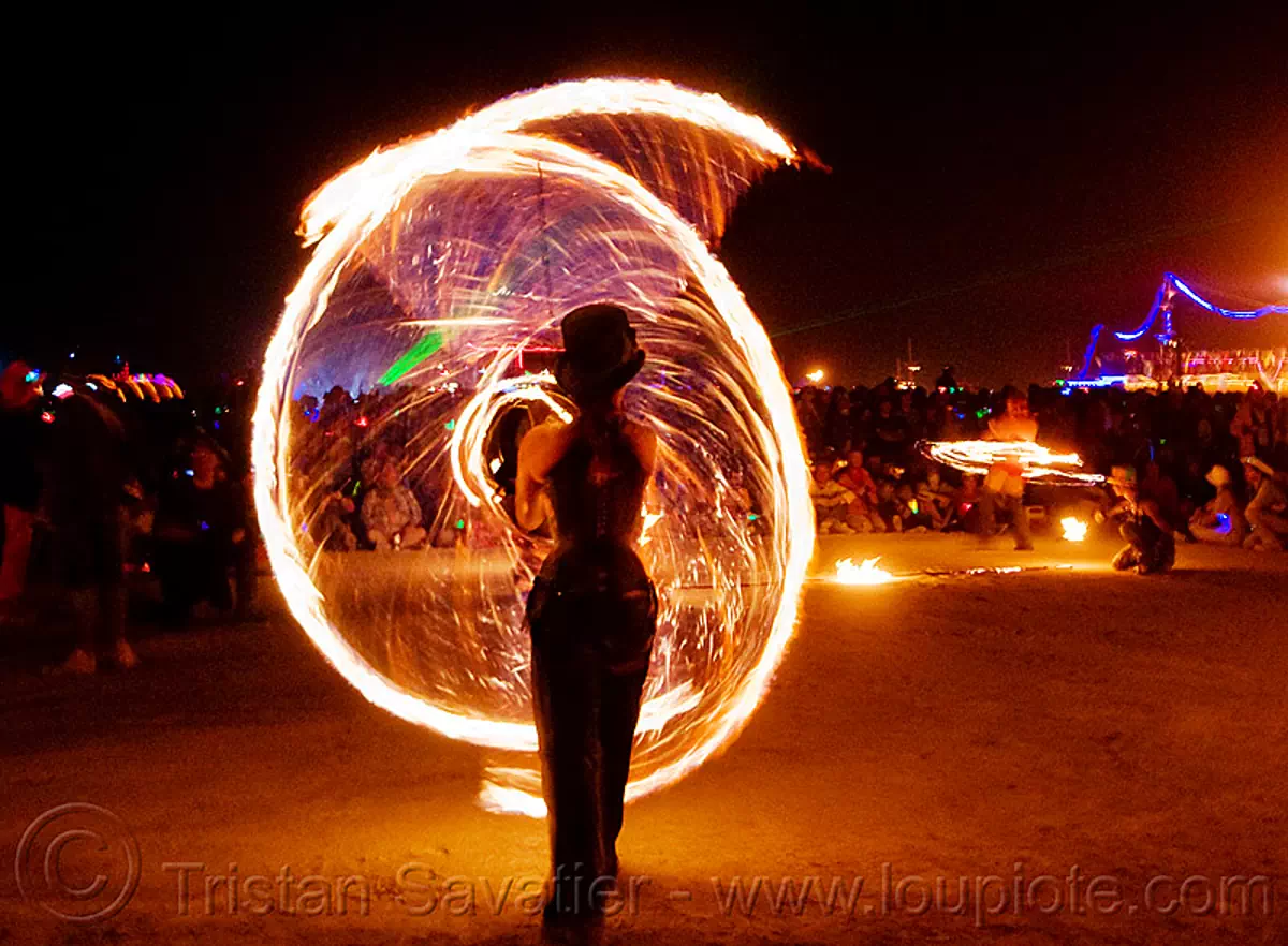 burning man, fire conclave, spinning fire ropes