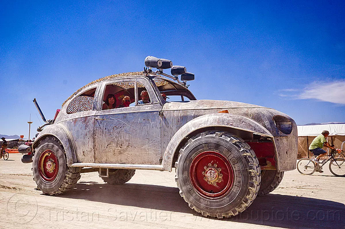 burning man, giant VW beetle art car