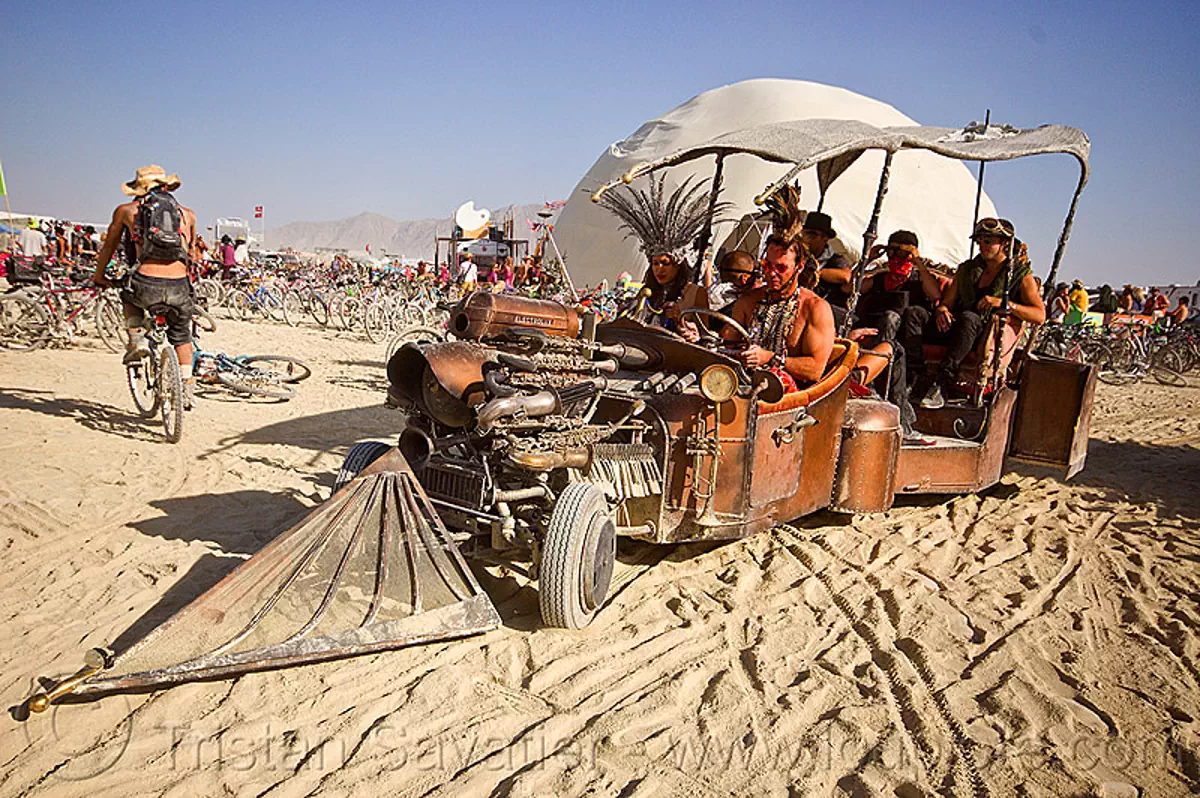 burning man, steampunk art car