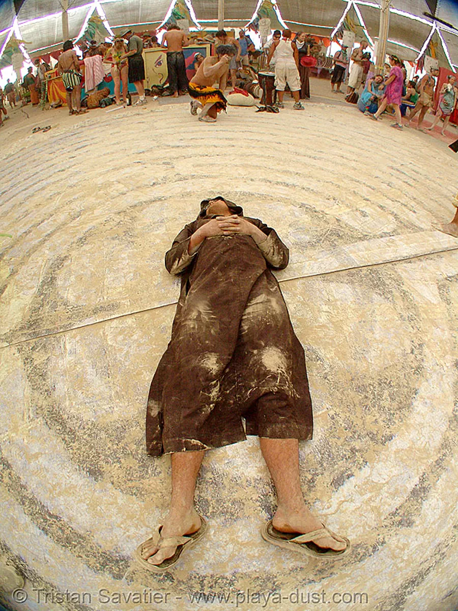 burning man, surviving the dust storm in center camp