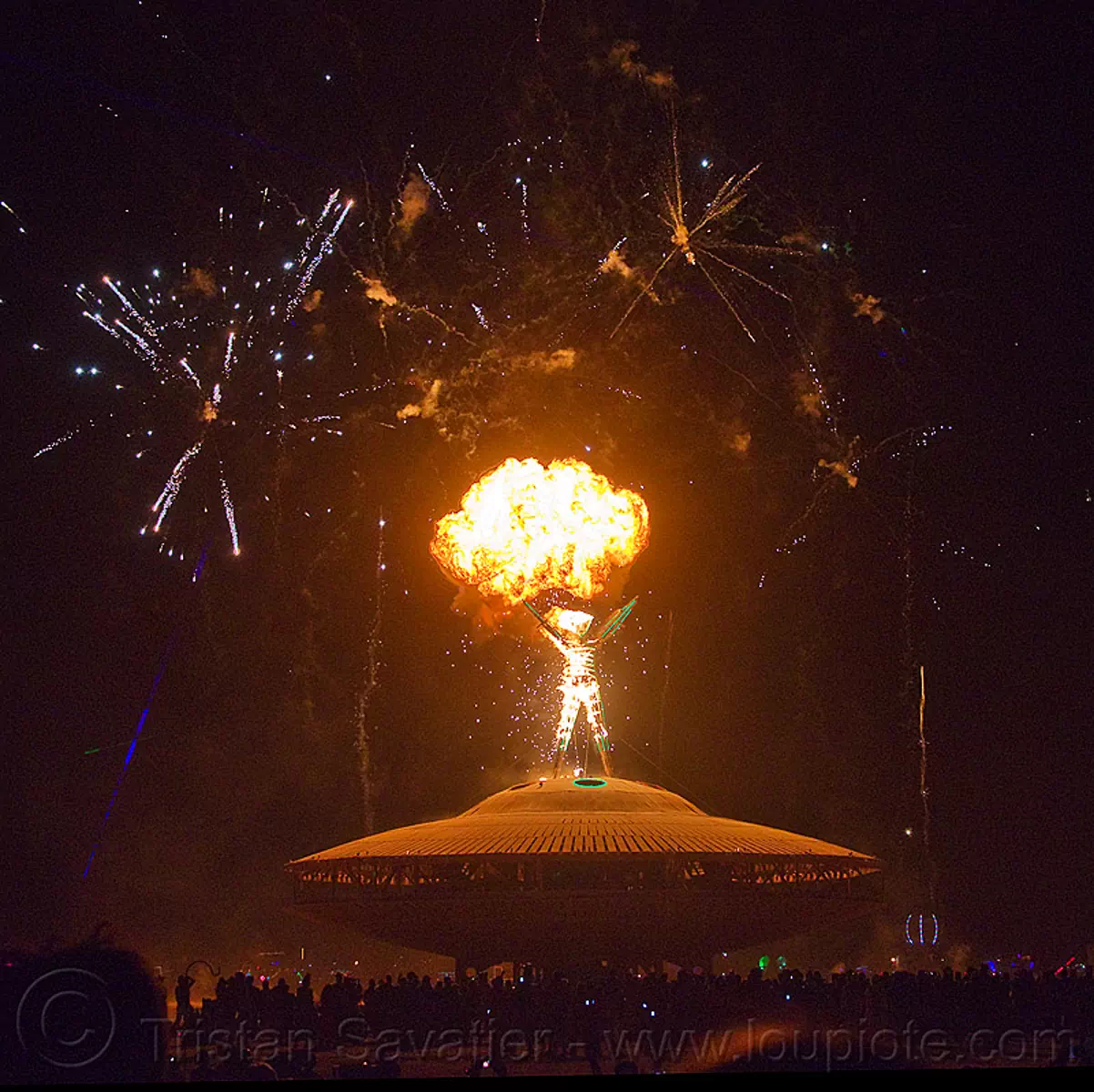 burning man, the man is set ablaze by a pyrotechnic explosion