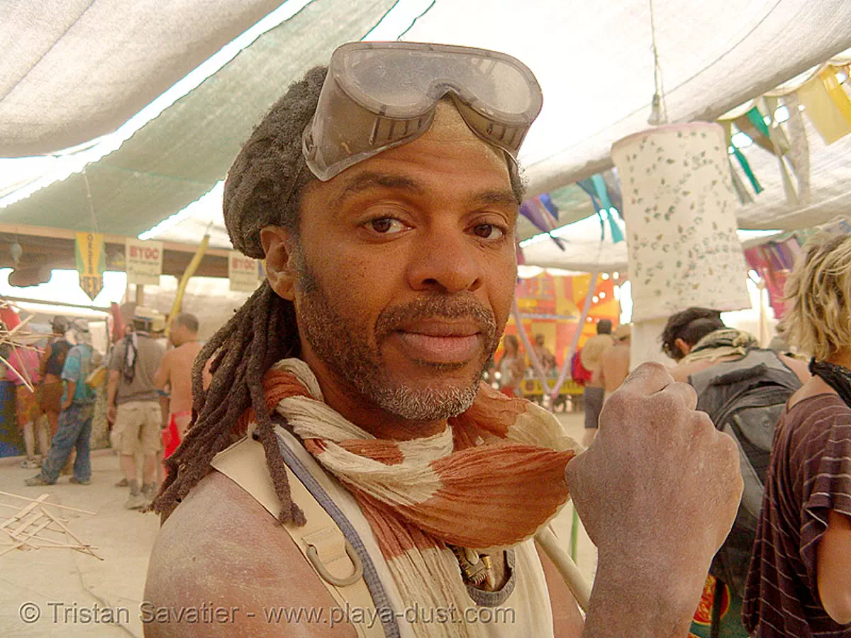 burning man, tony, surviving the dust storm in center camp