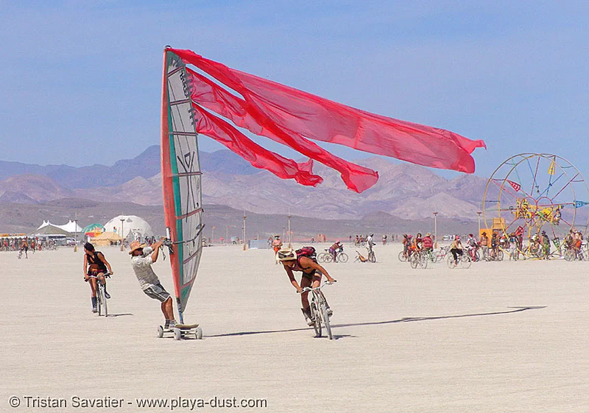 burning man, windsurfing on the playa, landsailing