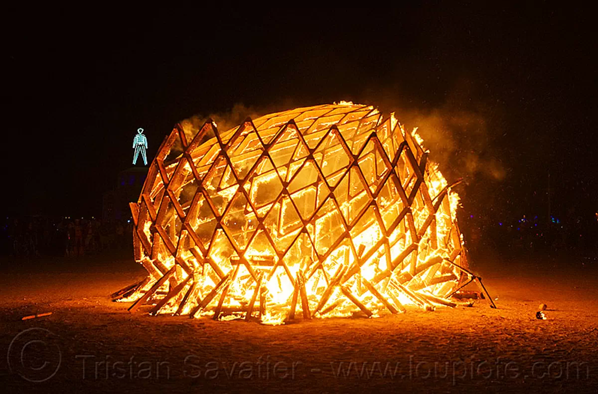 burning man, wooden egg burning