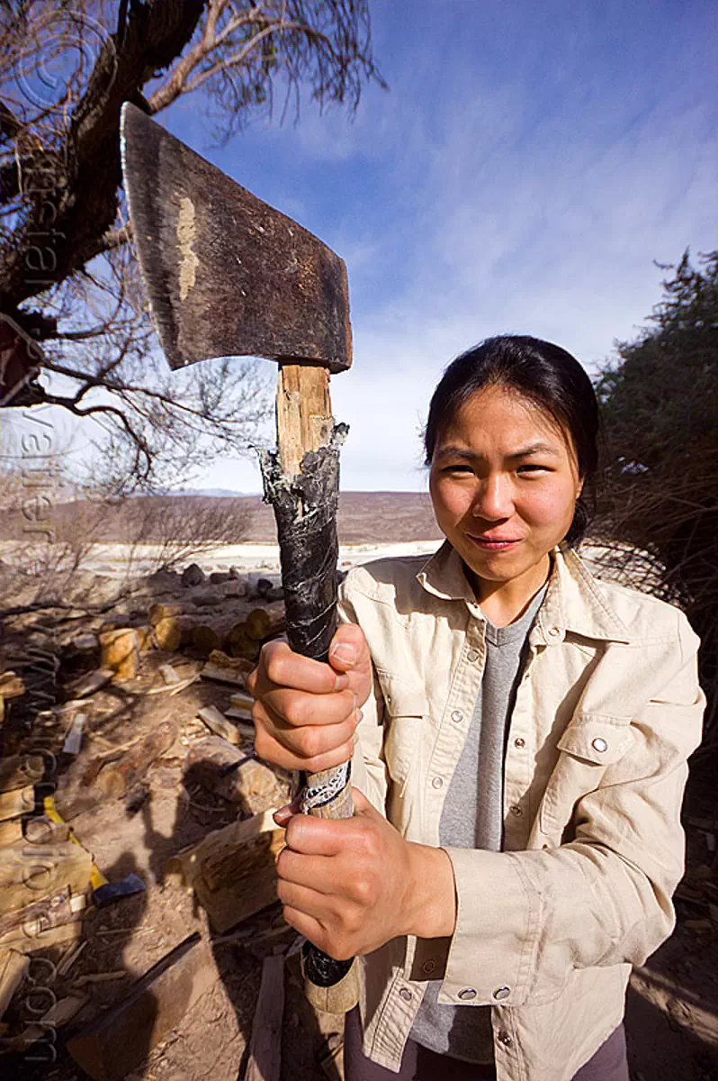 dangerous woman holding axe, saline valley, death valley, ax ...