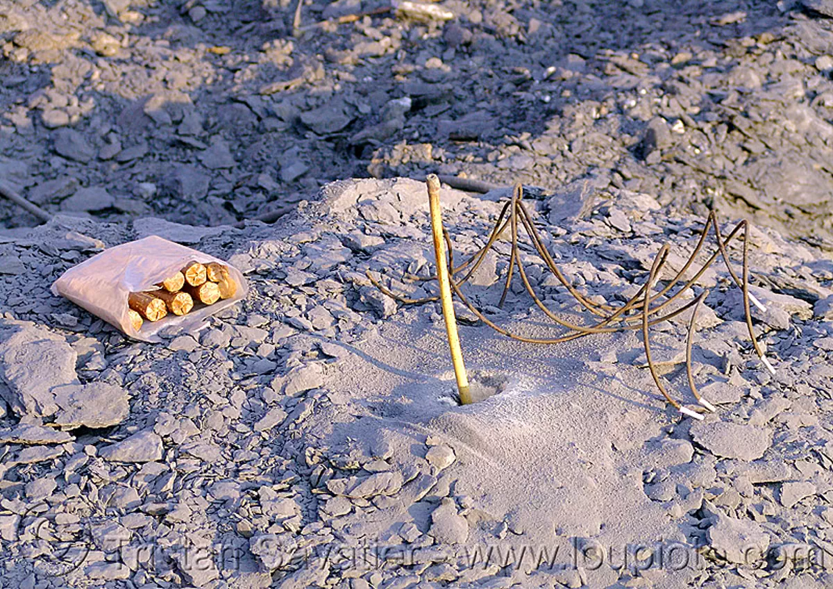 dynamite sticks and blasting caps, road construction team using ...