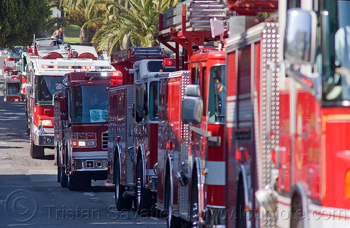 fire trucks procession