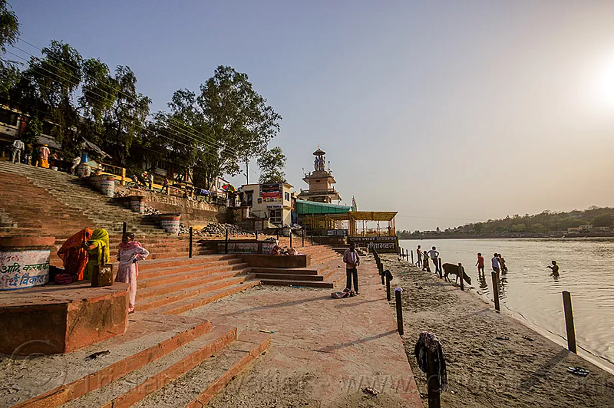 ghat on ganges river in rishikesh, india