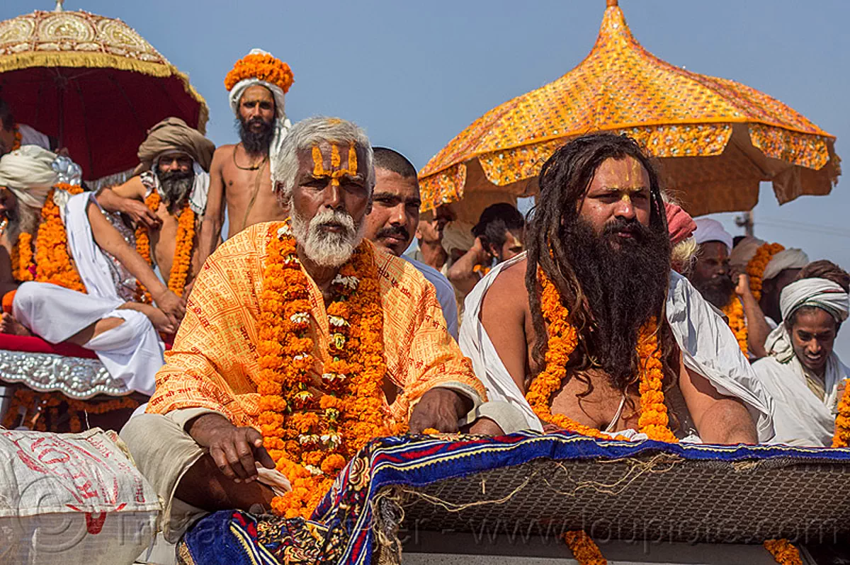 hindu gurus on their floats, kumbh mela, india