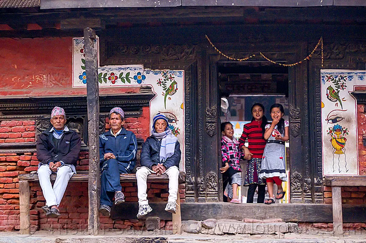 house with three men and three girls, patan, nepal