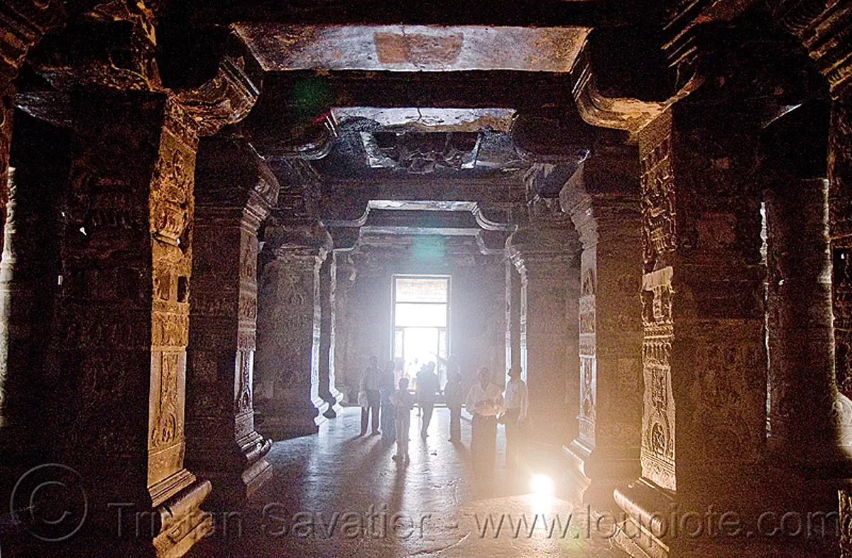 inside kailash temple, monolithic hindu temple, ellora caves, india