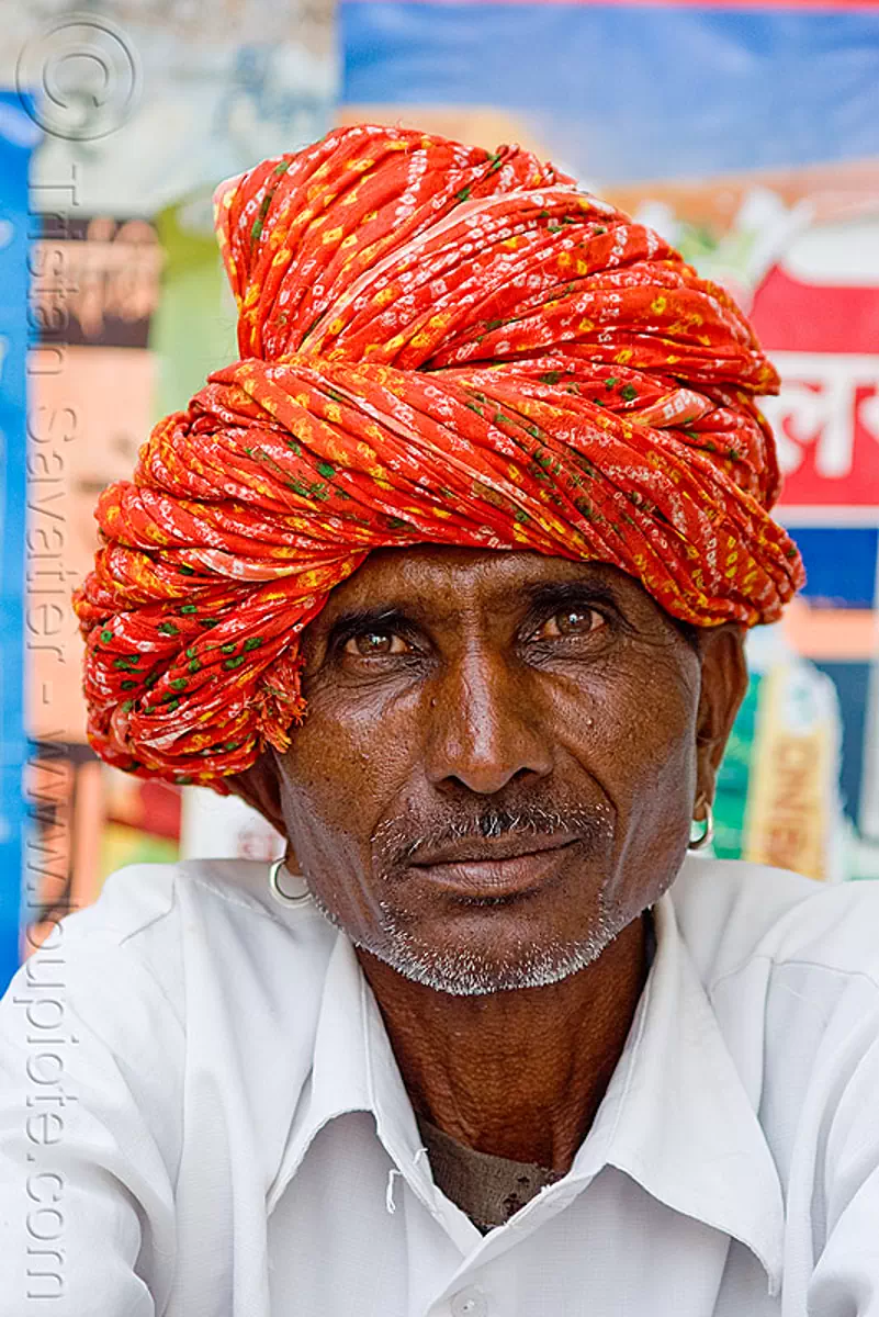 man with red turban, india