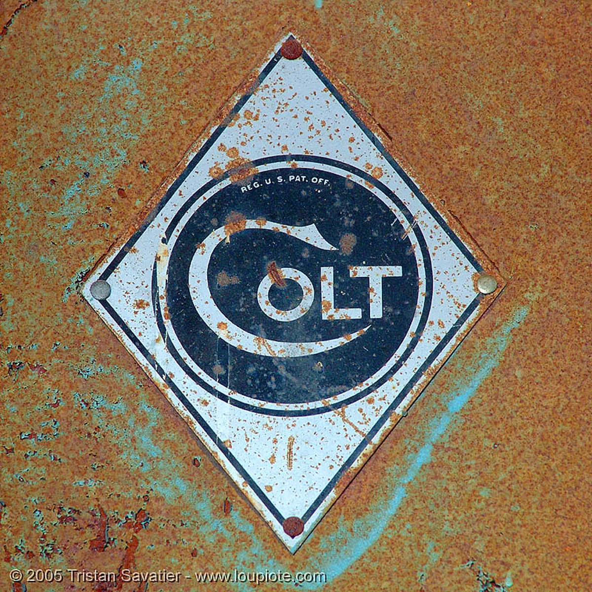old colt logo in abandoned factory, san francisco