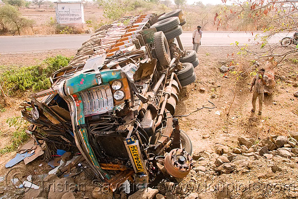 overturned truck, india