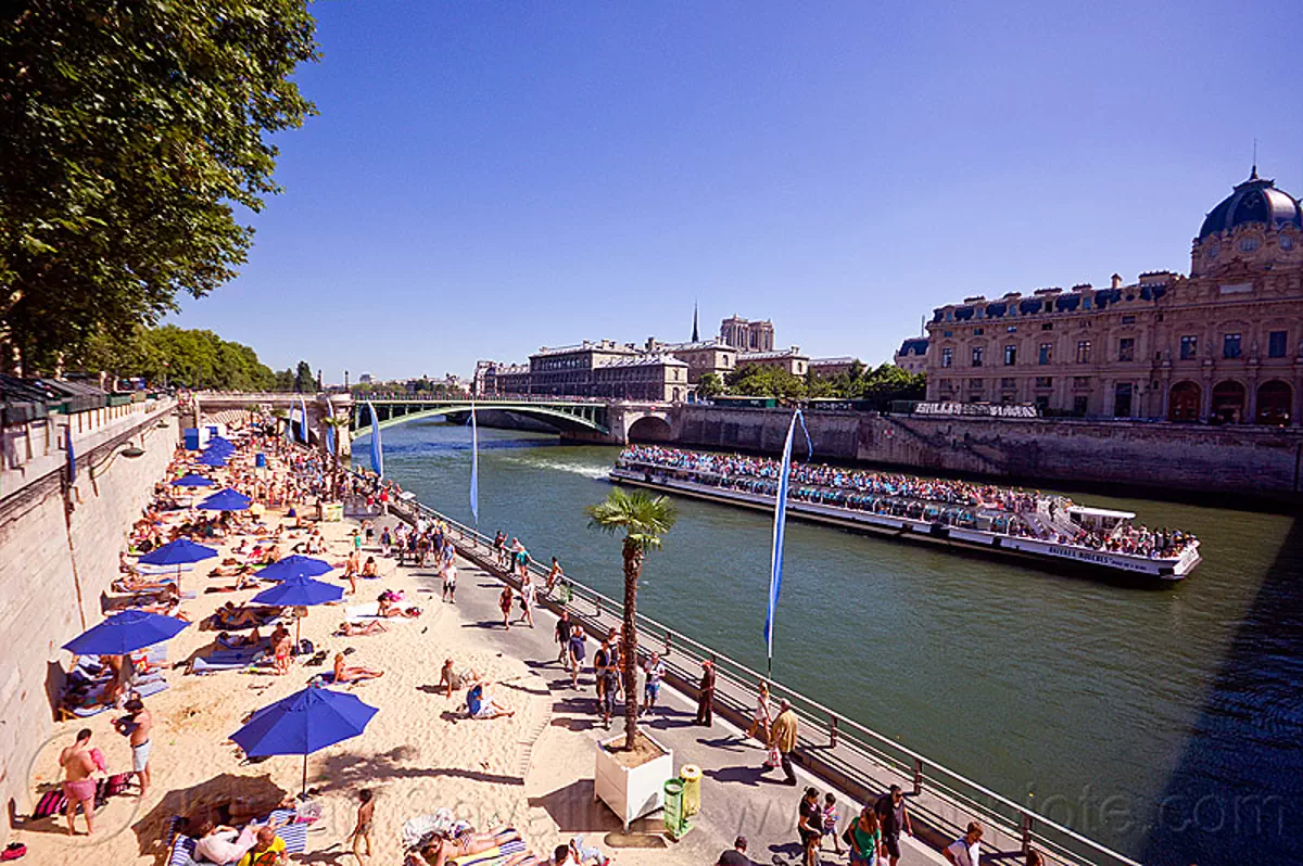 paris plage, beach on the bank of river seine | Posters, Stock Photos & Royalty Free #8102141779