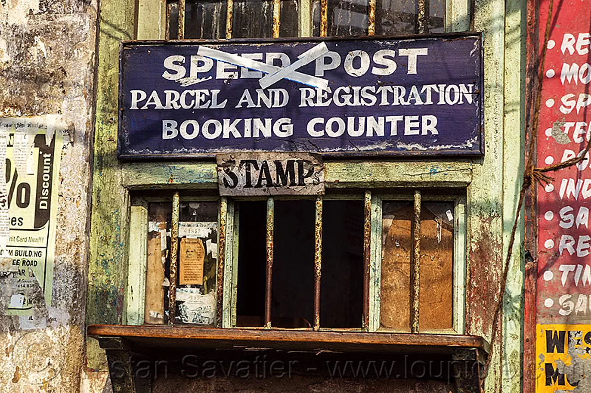 post office window, darjeeling, india
