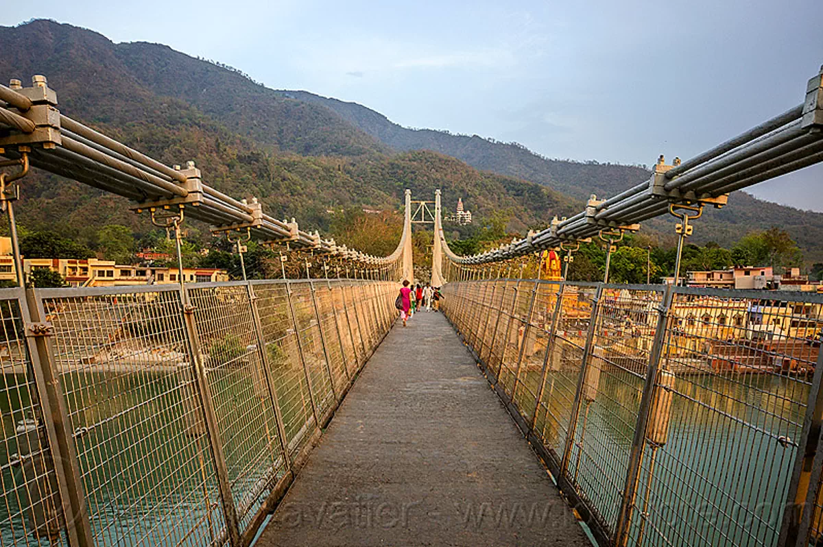 ram jhula suspension bridge over ganges river in rishikesh, india