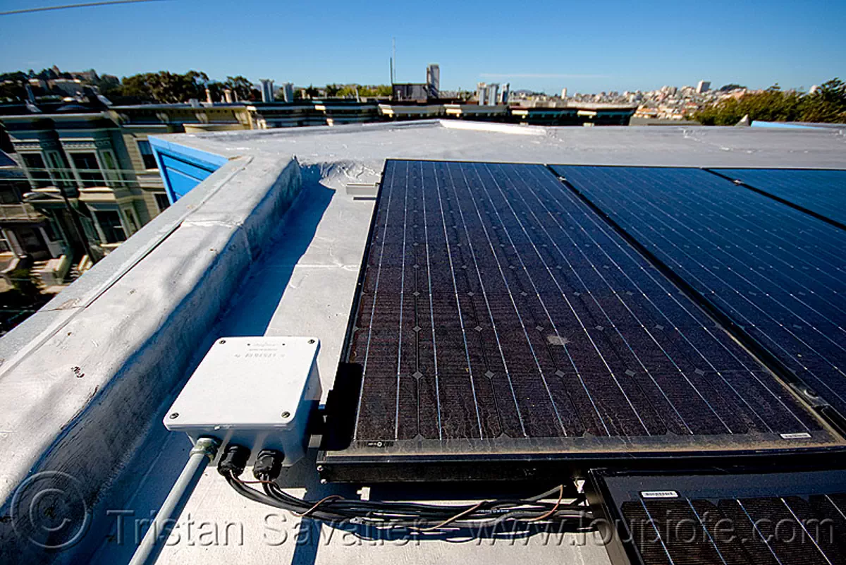 rooftop solar panels, connector box and cables