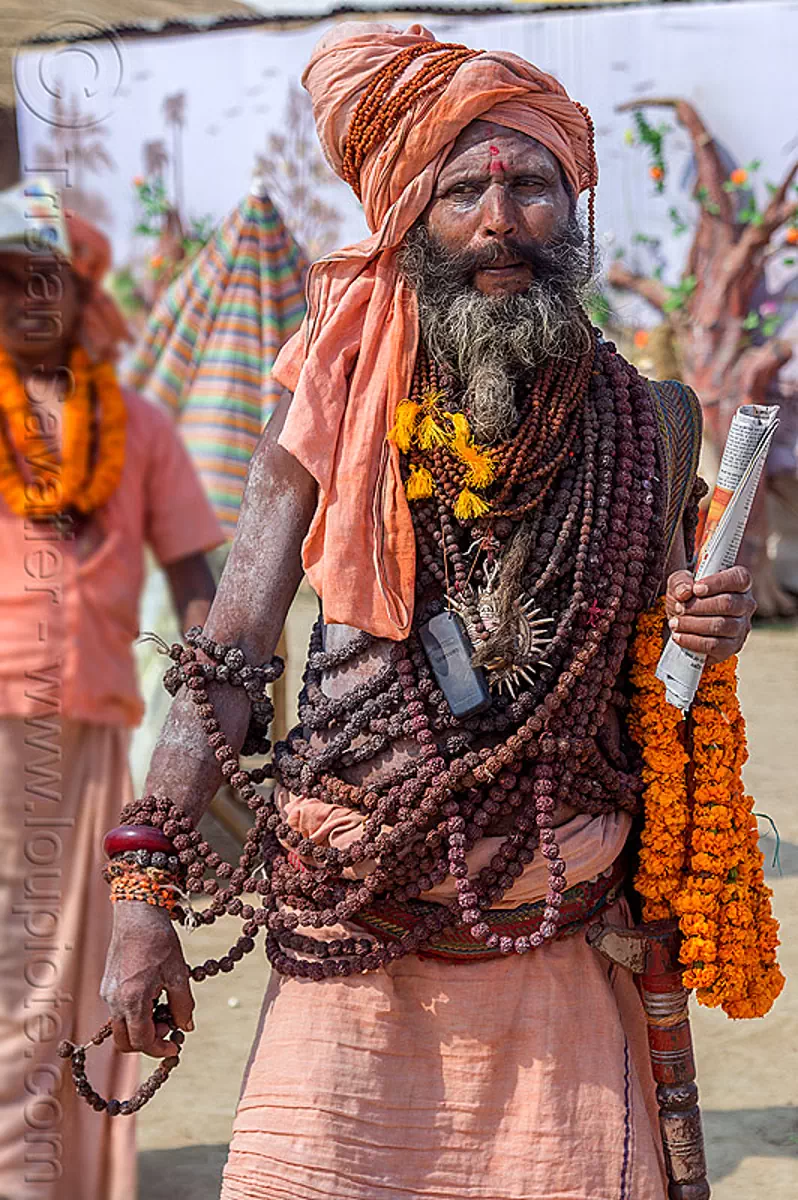 sadhu with ritual rudraksha beads necklaces, kumbh mela, india ...