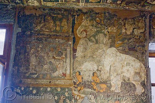 ancient buddhist paintings, ajanta caves, india
