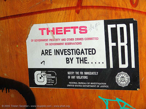 fbi-sticker, thefts are investigated by the FBI, sign on door ...