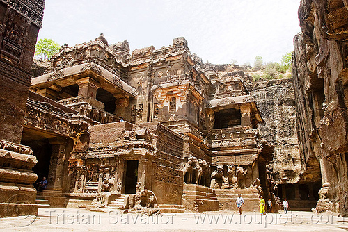 kailash temple, monolithic hindu temple, ellora caves, india