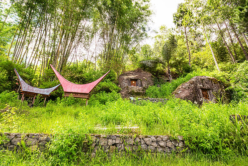 Toraja Rock-Tomb with Water Buffalo Horns Offering